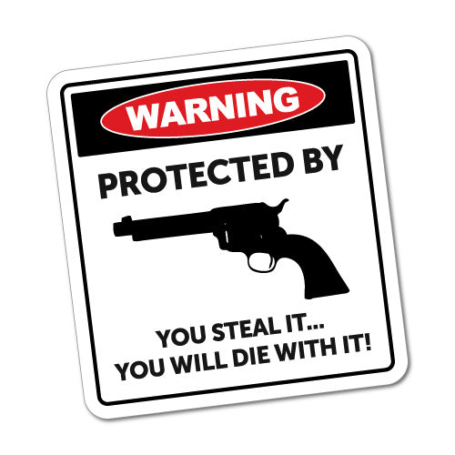 Warning Protected By Sticker | Warning Signs Stickers - Sticker Collective