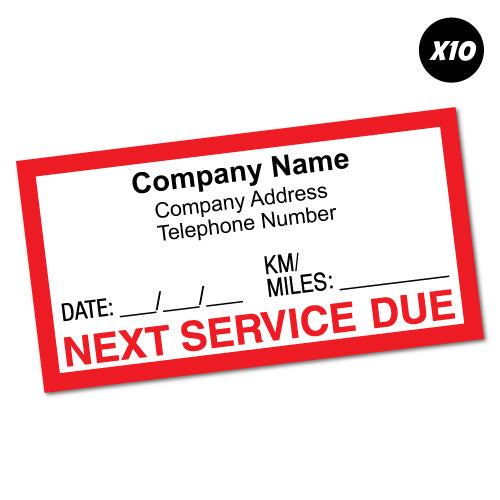 10X Custom Text Company Next Service Due Sticker | Service Due Stickers ...