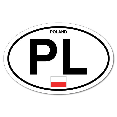 Pl Poland Polish Country Code Oval Sticker | Poland Stickers - Sticker ...