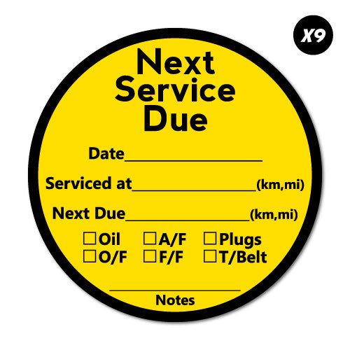 9X Next Service Due Tick List Round Sticker | Service Due Stickers ...