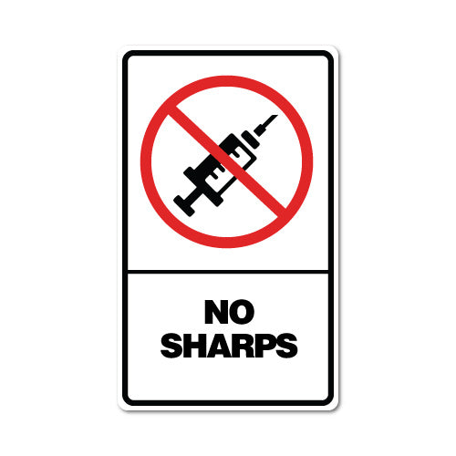 No Sharps Safety Sticker | Prohibtion Signage Stickers - Sticker Collective