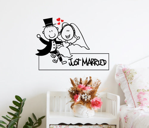 Just Married Cute Cartoon Wall Sticker — Sticker Collective