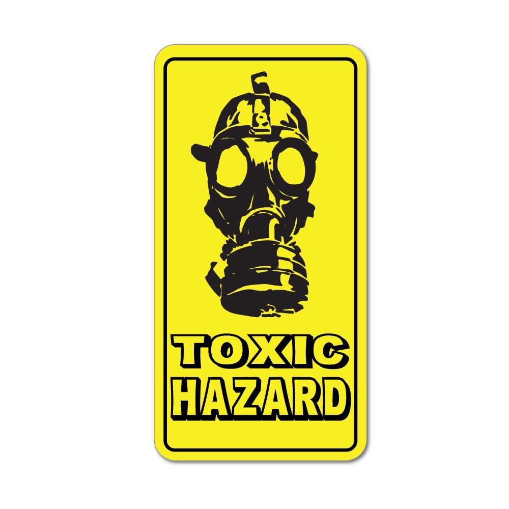 Toxic Hazard Gas Mask Warning Caution Yellow Sign Car Sticker Decal ...